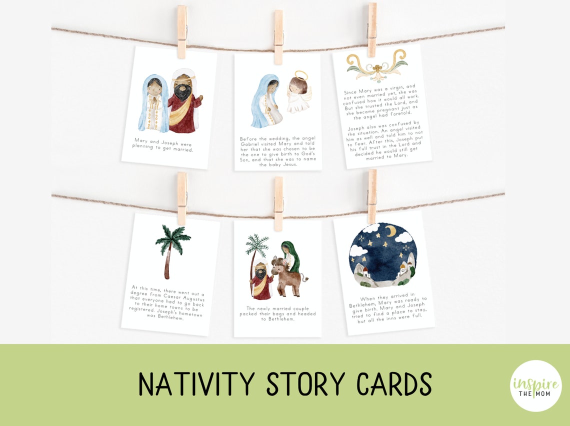 Nativity Story Cards, 12 Printable Cards, Jesus' Birth, Advent ...