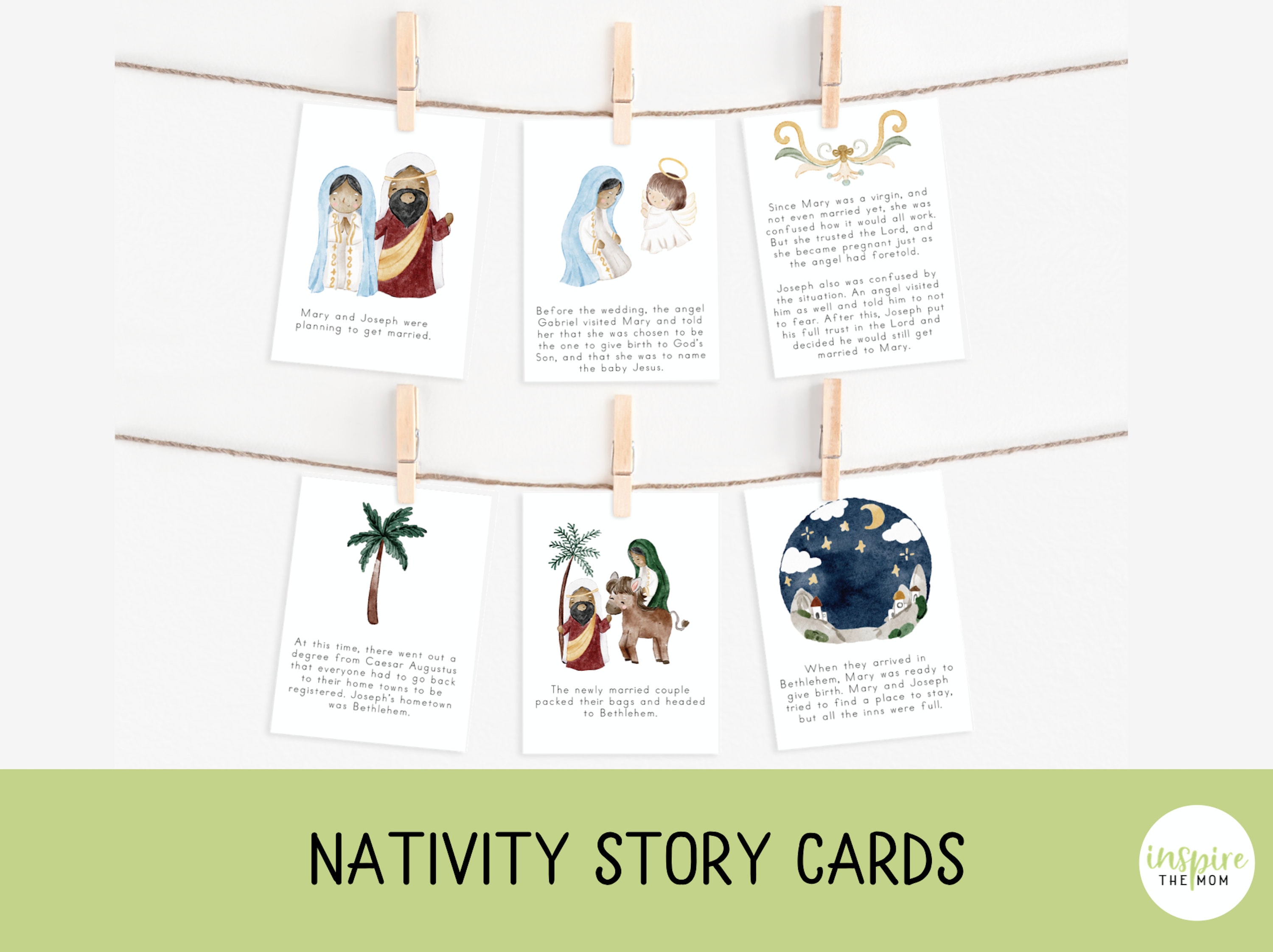 Nativity Story Cards, 12 Printable Cards, Jesus' Birth, Advent ...