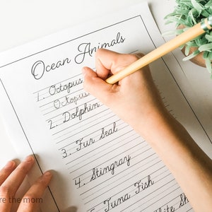 Ocean Animals Cursive Copywork, Ocean Animal Facts, Cursive Handwriting ...
