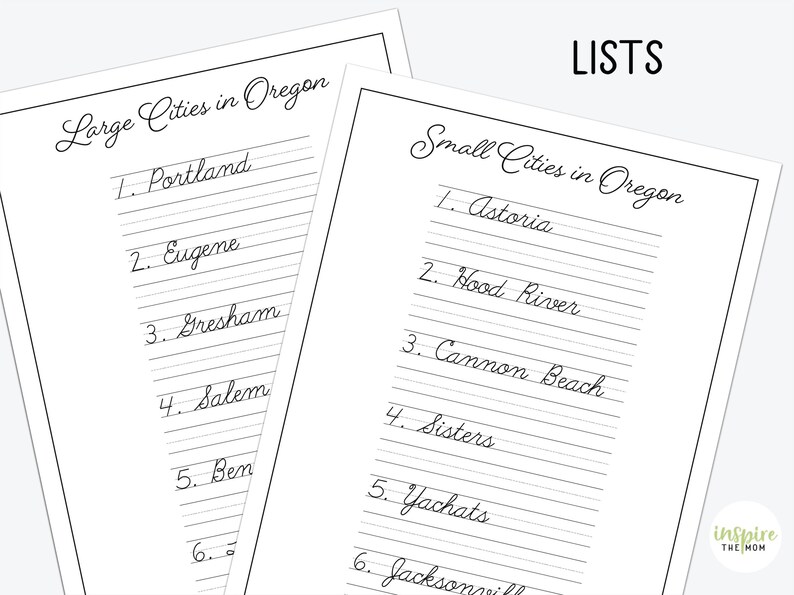Oregon State Study CURSIVE Copy Work, Homeschool Printable, Oregon ...