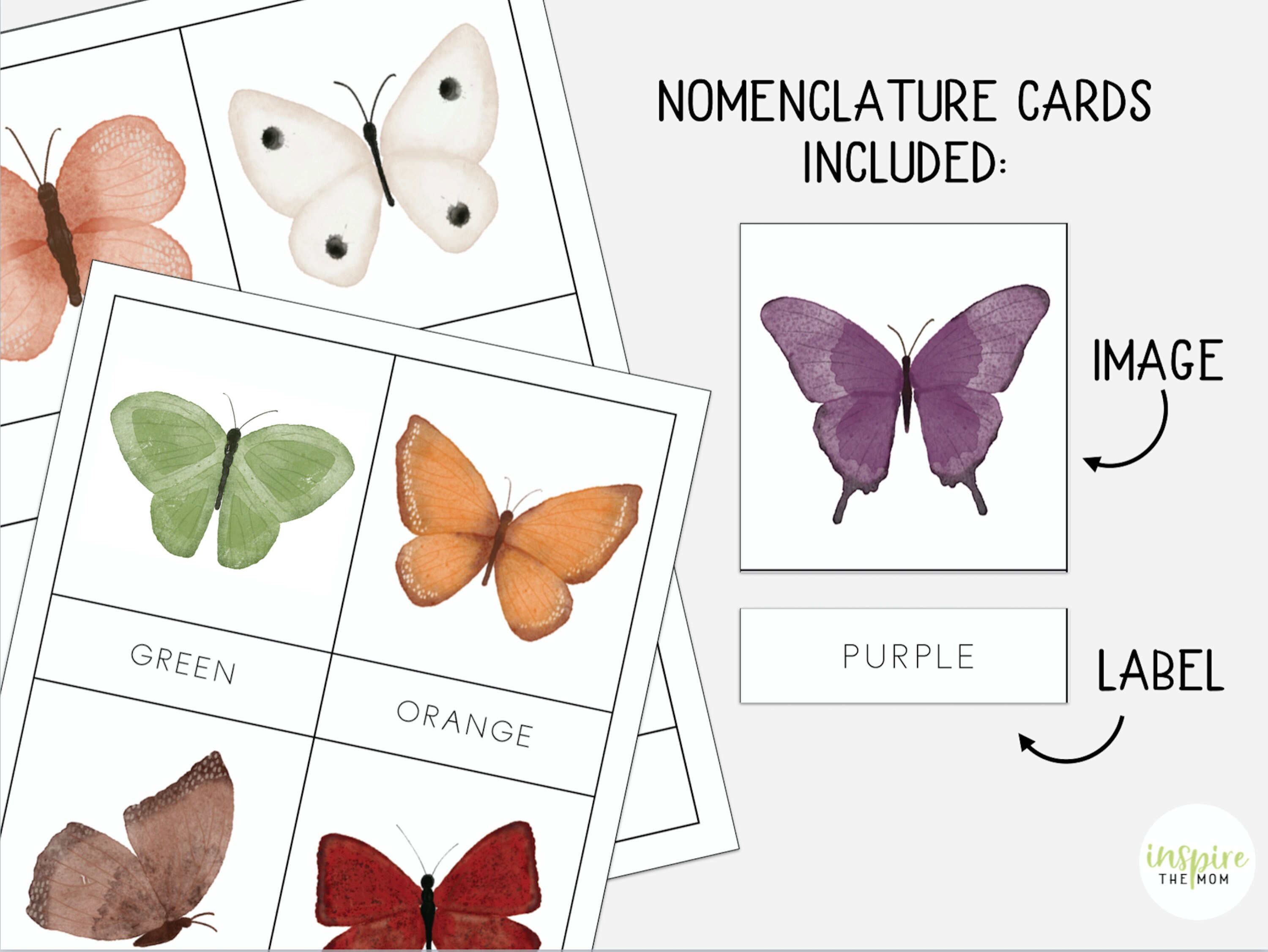 Butterfly Colors Flashcards, Nature Printable, Preschool Colors, Color ...