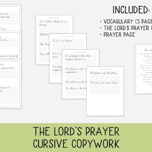The Lord's Prayer Cursive Copywork, Homeschool Printable, Cursive ...