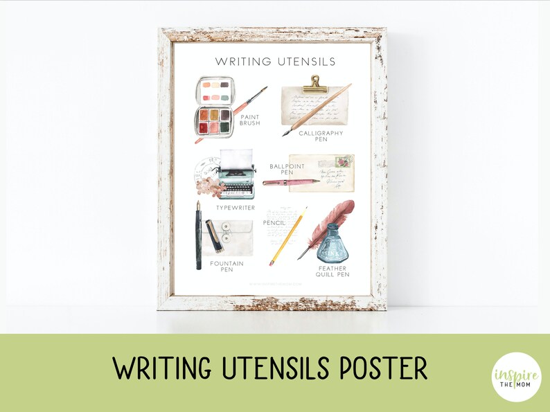 Writing Utensils Poster, Digital Download, Educational, Office Wall Art ...