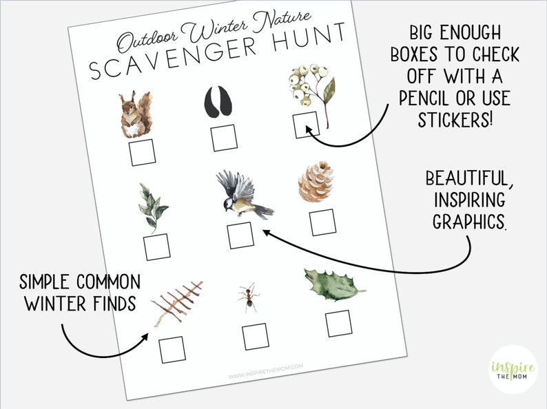 Winter Nature Scavenger Hunt, for Prek-2nd Grade, Nature Study, Outdoor ...