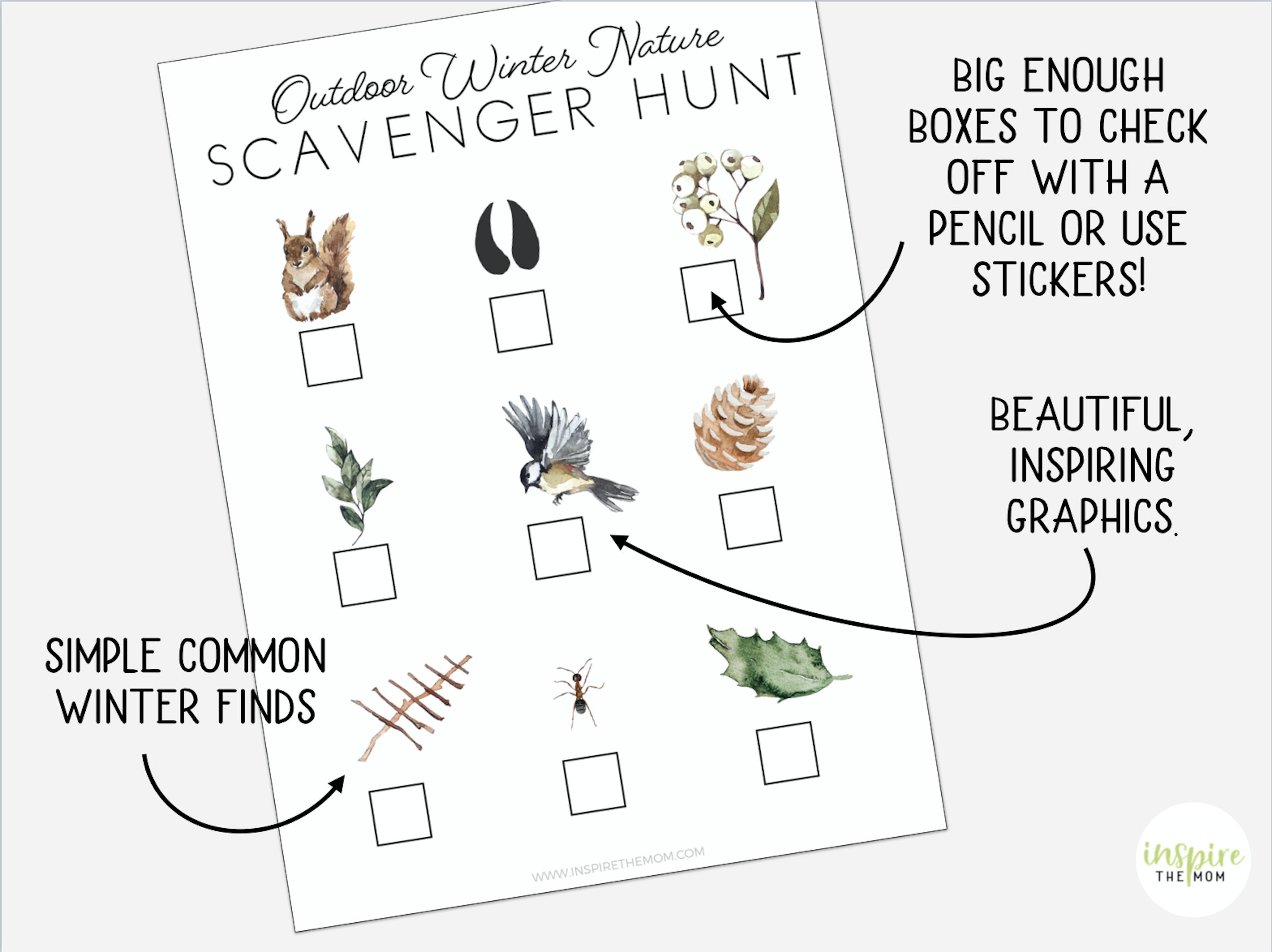 Winter Nature Scavenger Hunt, for Prek-2nd Grade, Nature Study, Outdoor ...