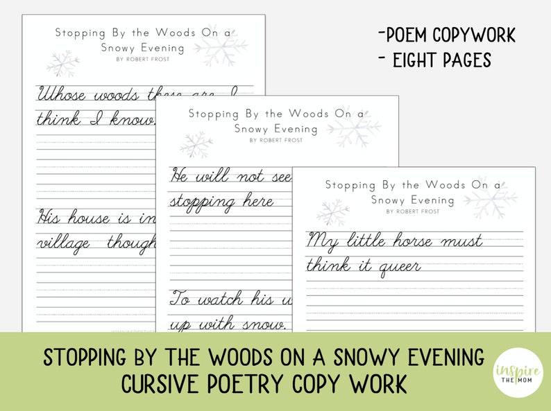 Stopping by the Woods on a Snowy Evening by Robert Frost Cursive ...