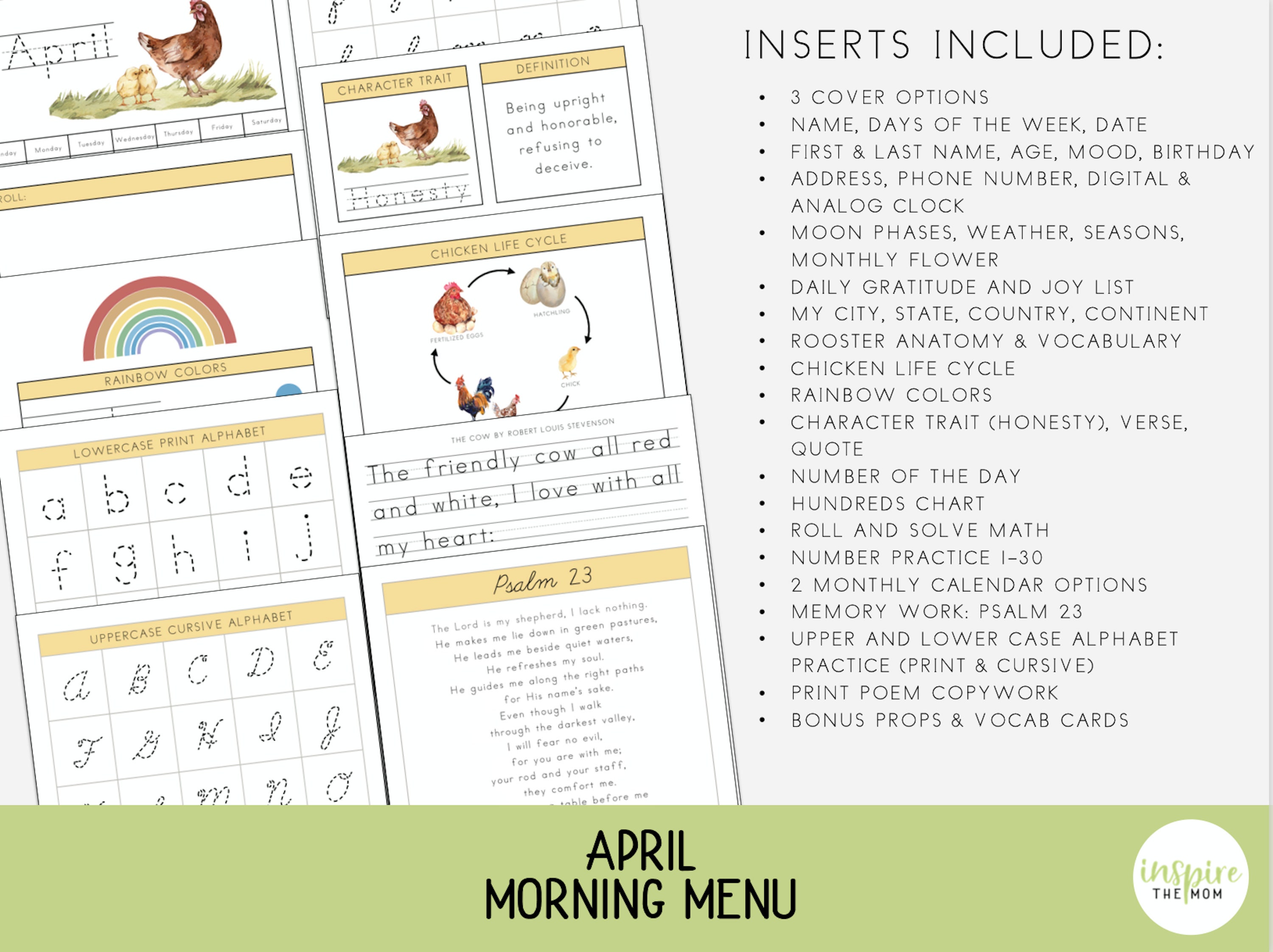 Spring Morning Menu Bundle, March, April, May, Homeschool Printable ...