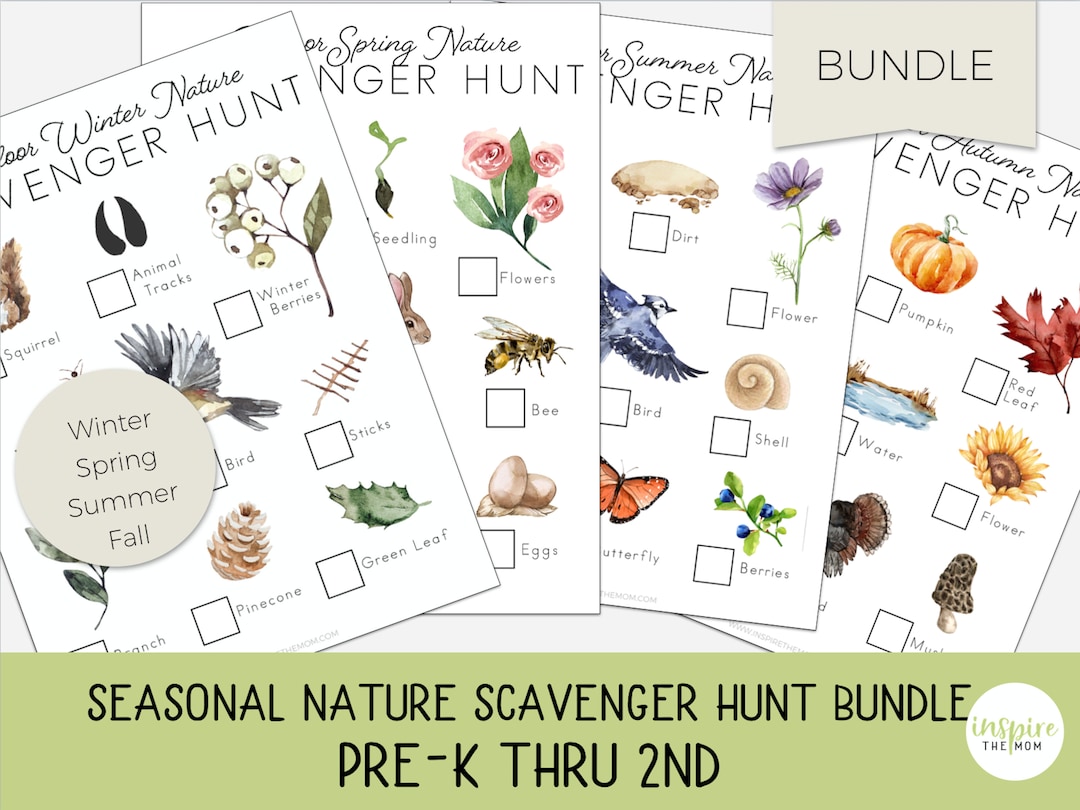 Seasons Nature Scavenger Hunts BUNDLE, for Prek-2nd Grade, Nature Study ...