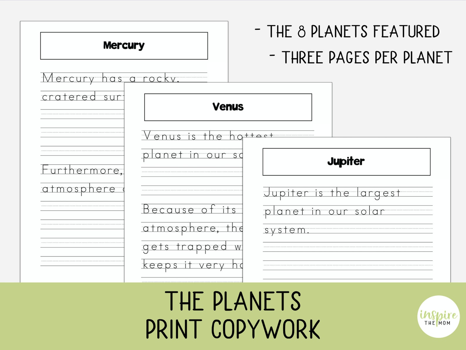 The Planets Print Copywork Planet Facts Print Handwriting - Etsy