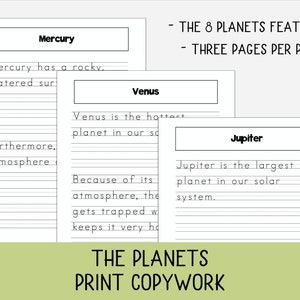 The Planets, Print Copywork, Planet Facts, Print Handwriting Practice ...