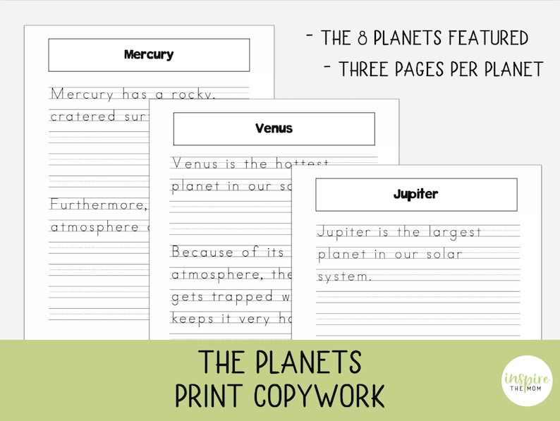 The Planets Print Copywork Planet Facts Print Handwriting - Etsy