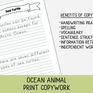 Ocean Animals Print Copywork, Ocean Animal Facts, Print Handwriting ...