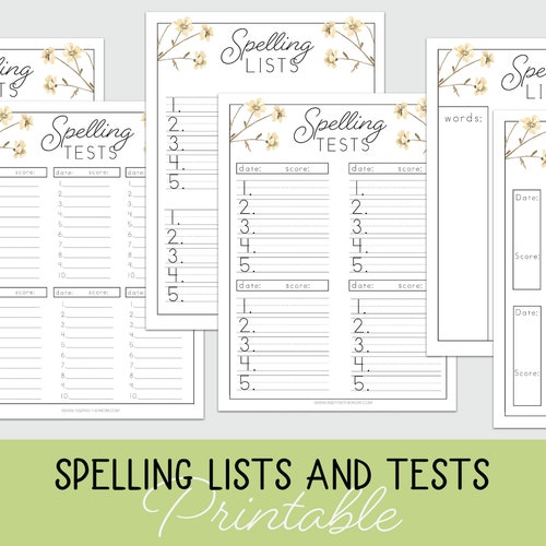 Spelling Lists and Tests Spelling Tracking Sheets Homeschool - Etsy