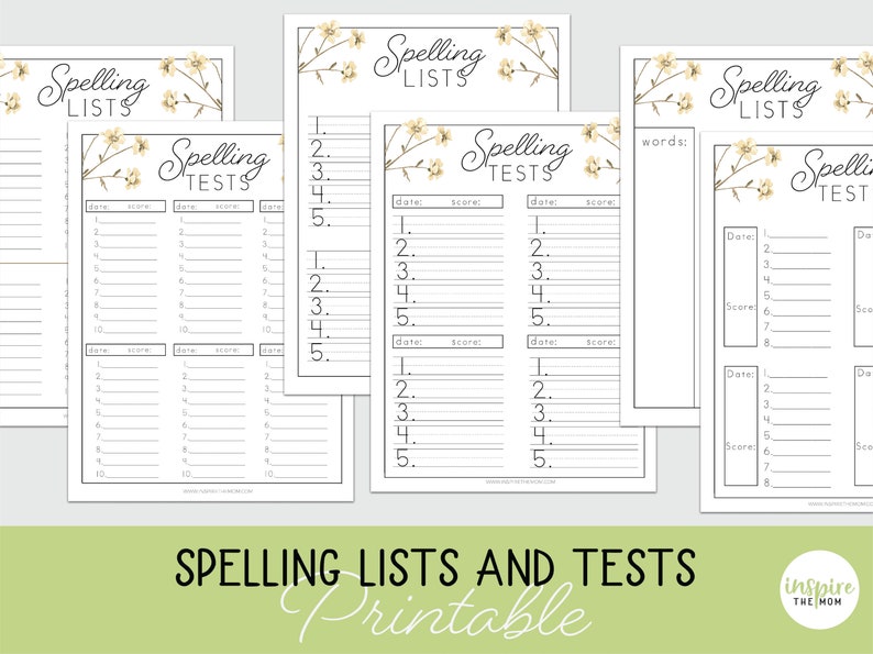 Spelling Lists and Tests Spelling Tracking Sheets Homeschool - Etsy
