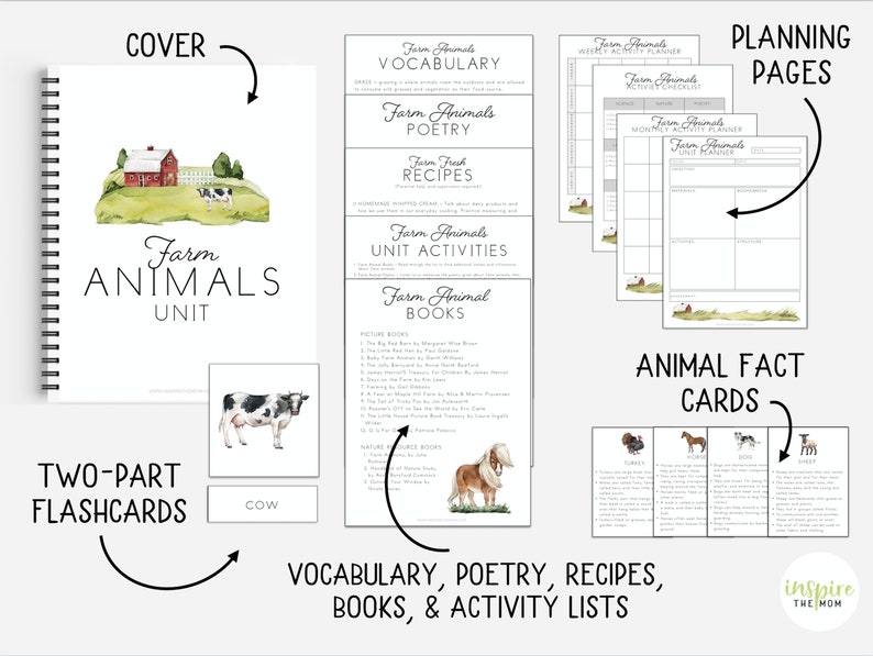 Farm Animal Unit BUNDLE Nature Study Math Language Arts - Etsy