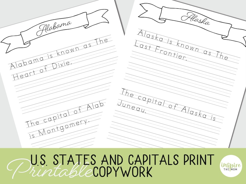 U.S. States and Capitals Print Copywork Homeschool Printable - Etsy