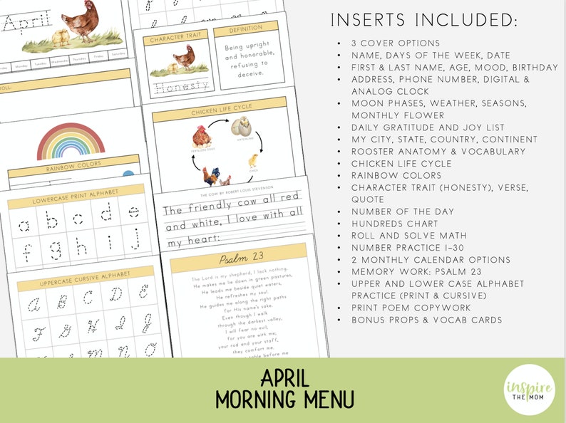 Morning Menu Pages for April, Homeschool Printable, Morning Time ...