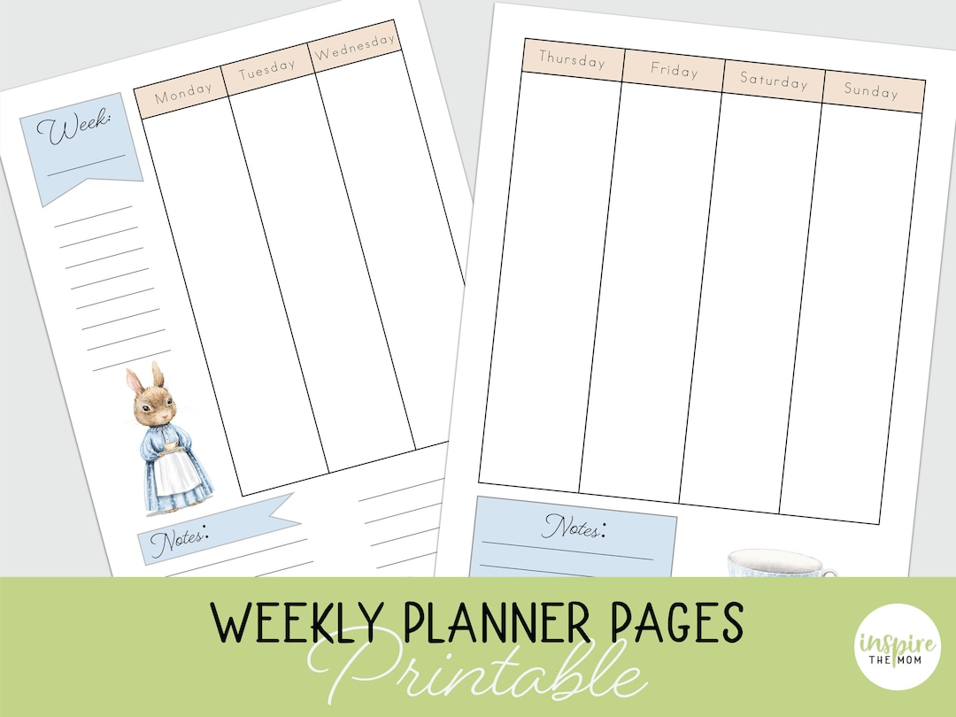 Peter Rabbit Weekly Planner Pages, Weekly Layout, Beatrix Potter Style ...
