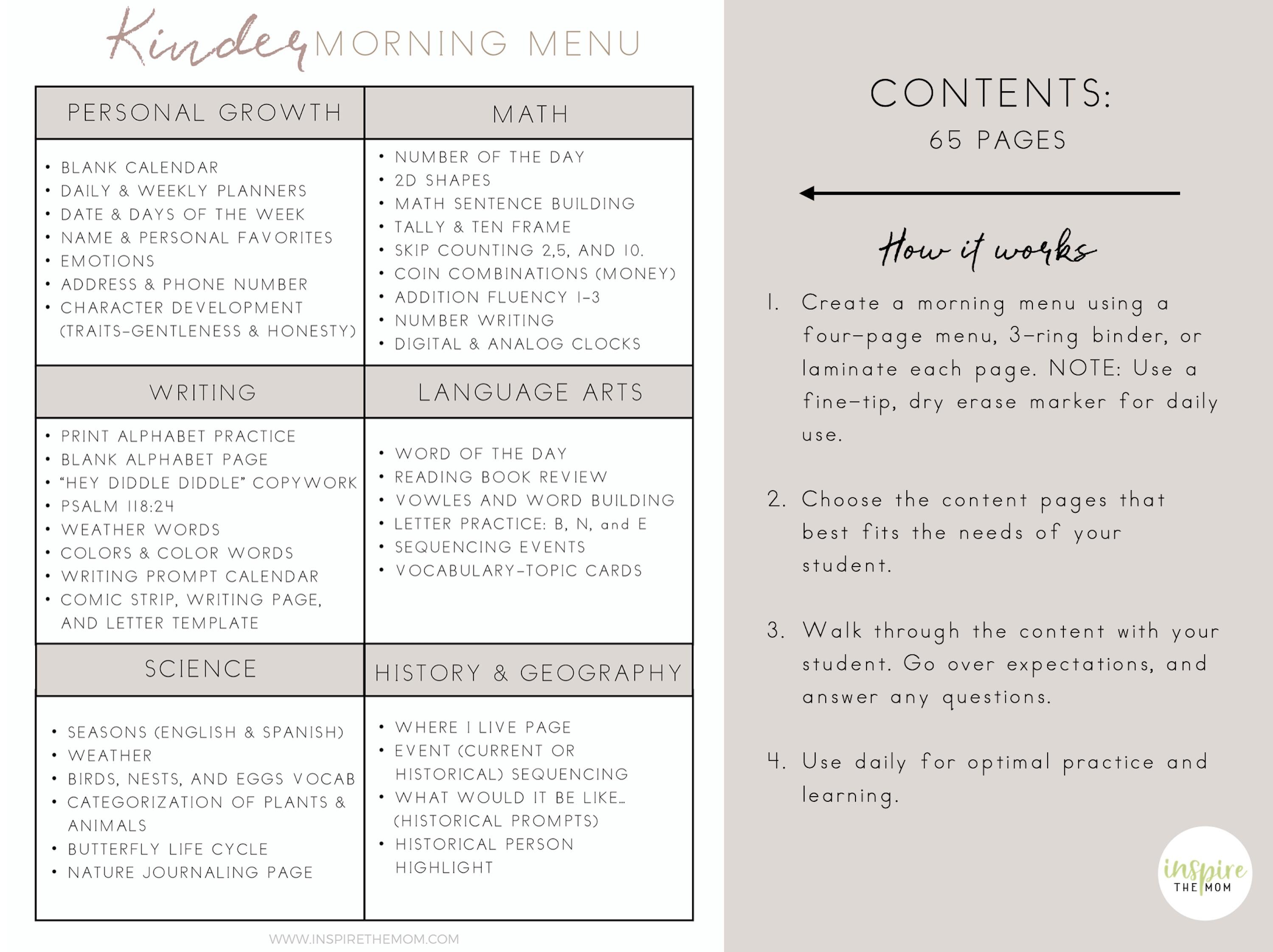Morning Menu for Kindergarten | No Prep Daily Routine | ELA & Math ...