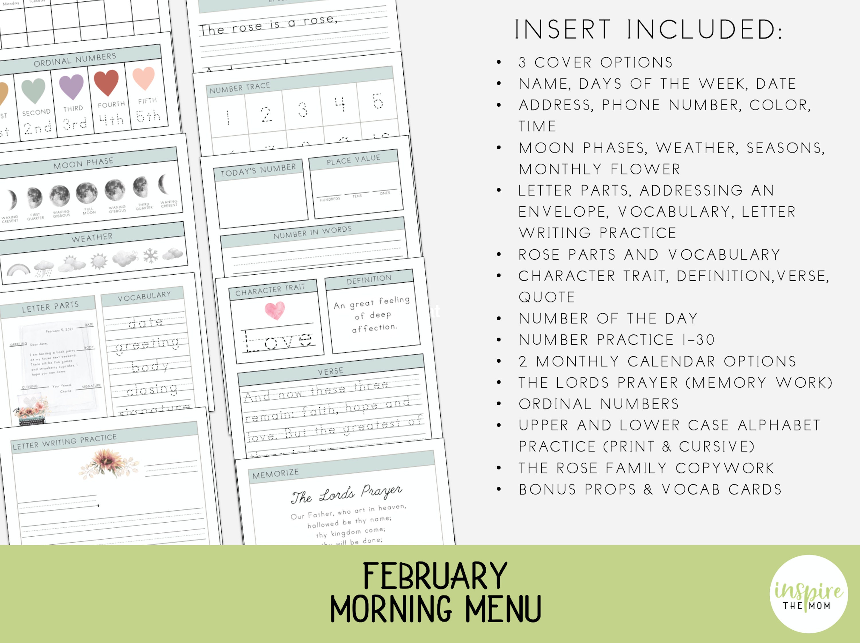 Morning Menu Pages for February, Homeschool Printable, Morning Time ...