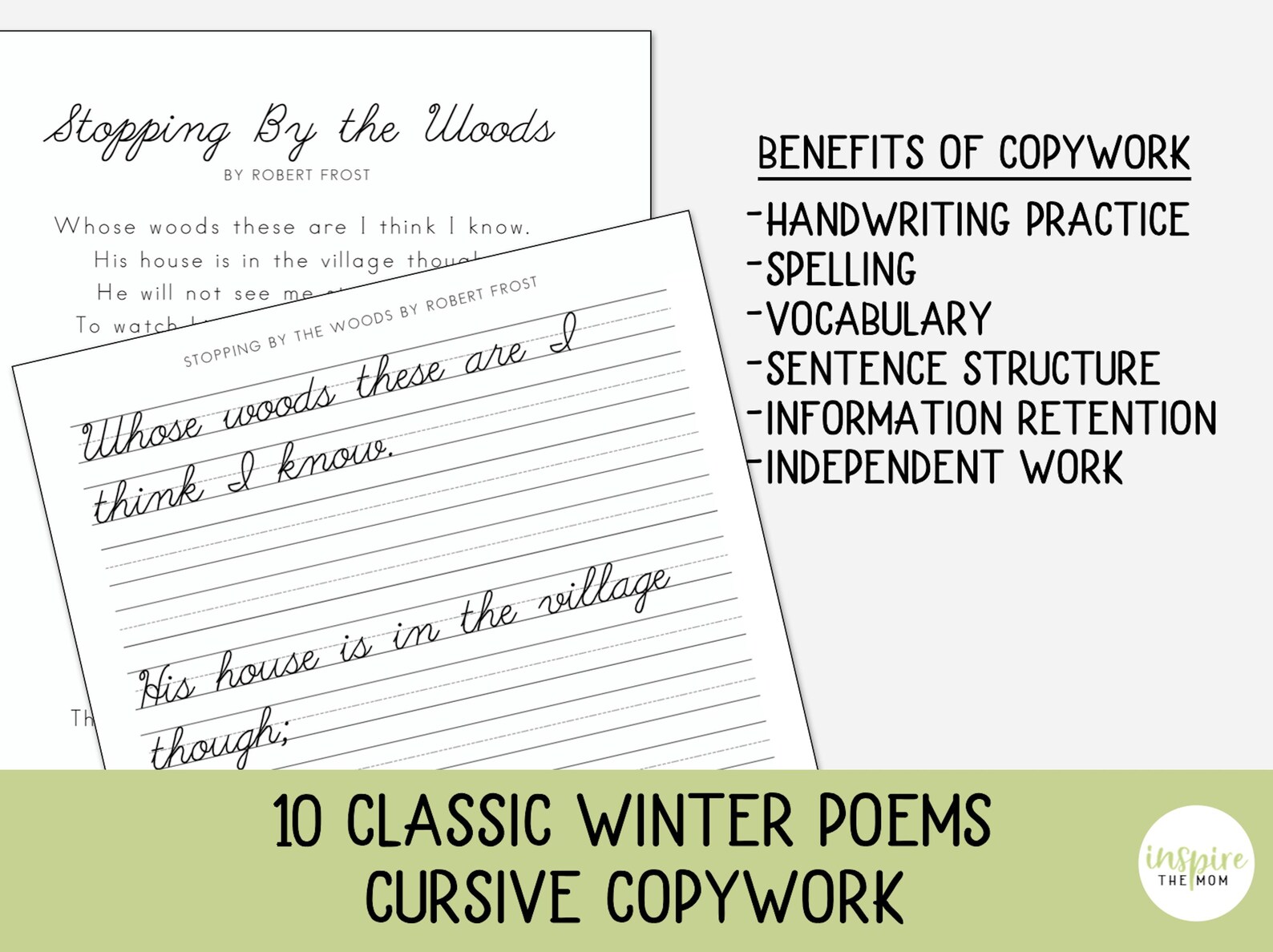 Winter Poems Cursive Copywork, CURSIVE Handwriting Practice, Charlotte ...