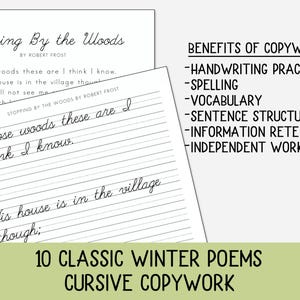 Winter Poems Cursive Copywork, CURSIVE Handwriting Practice, Charlotte ...