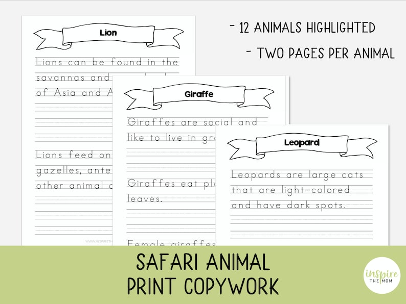 Safari Animals Print Copywork, Safari Animal Facts, Print Handwriting ...