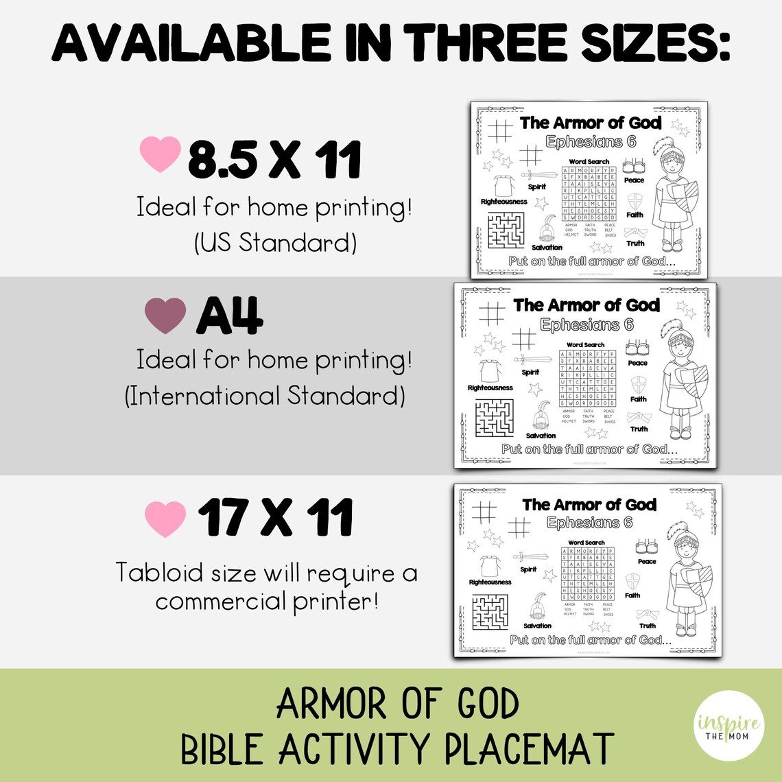 Armor of God Bible Activity Placemat | Ephesians 6 Kids Craft (digital ...