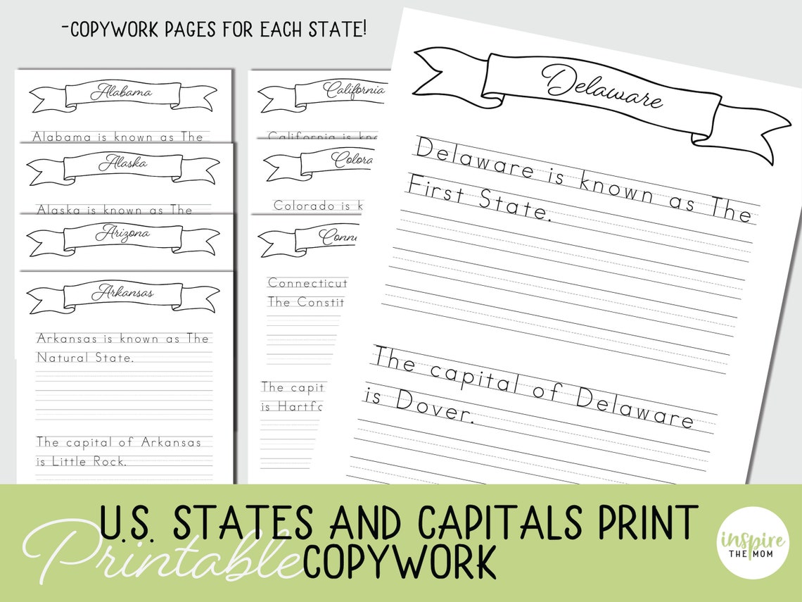 U.S. States and Capitals Print Copywork Homeschool Printable - Etsy