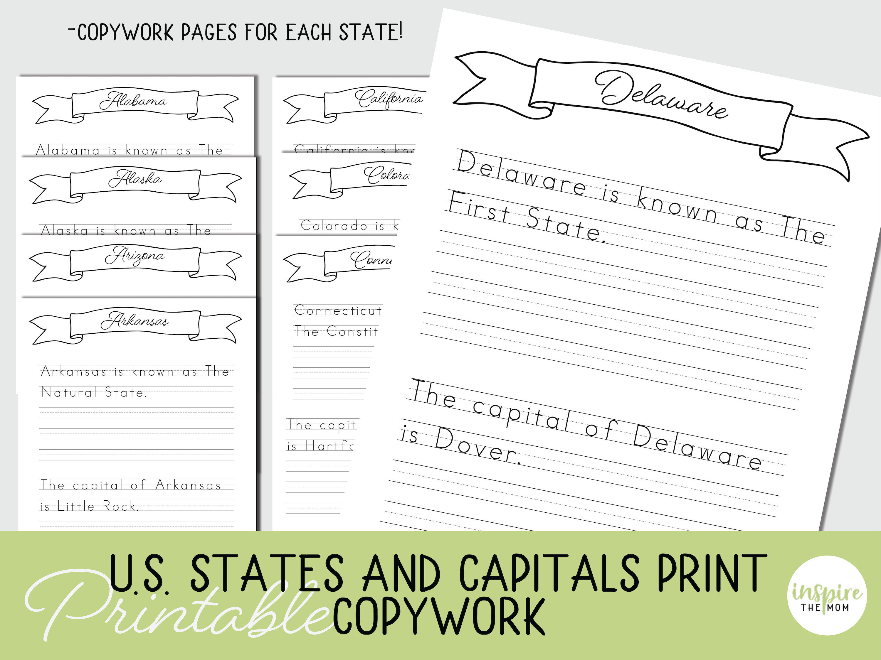 U.S. States and Capitals Print Copywork, Homeschool Printable ...