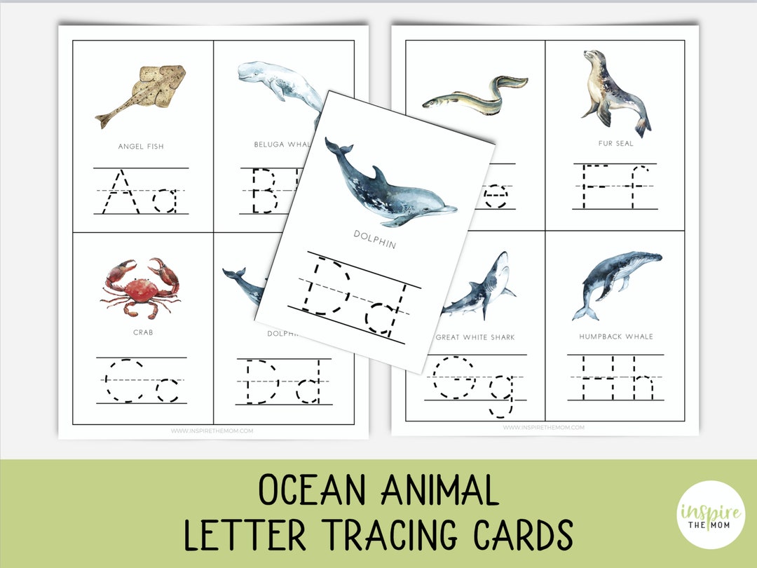 Ocean Animal Alphabet Tracing Cards, Handwriting Activity, Ocean ...