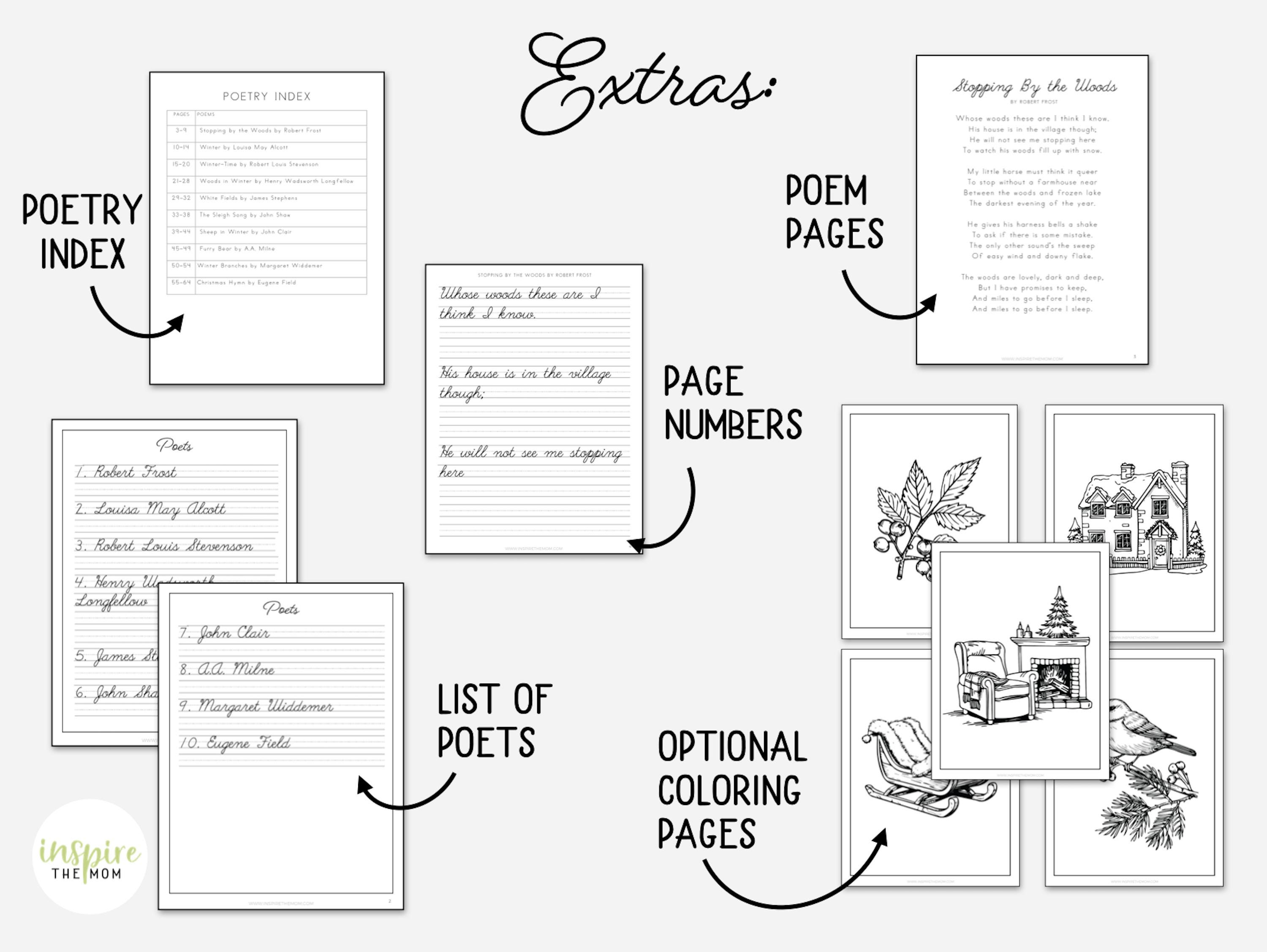 Winter Poems Cursive Copywork, CURSIVE Handwriting Practice, Charlotte ...