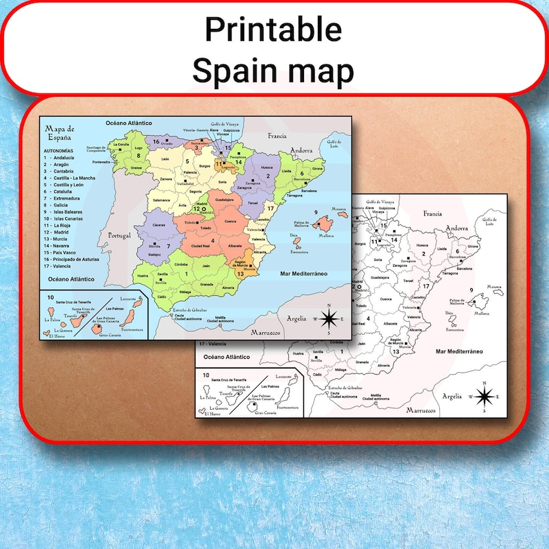 Spain Map - Etsy