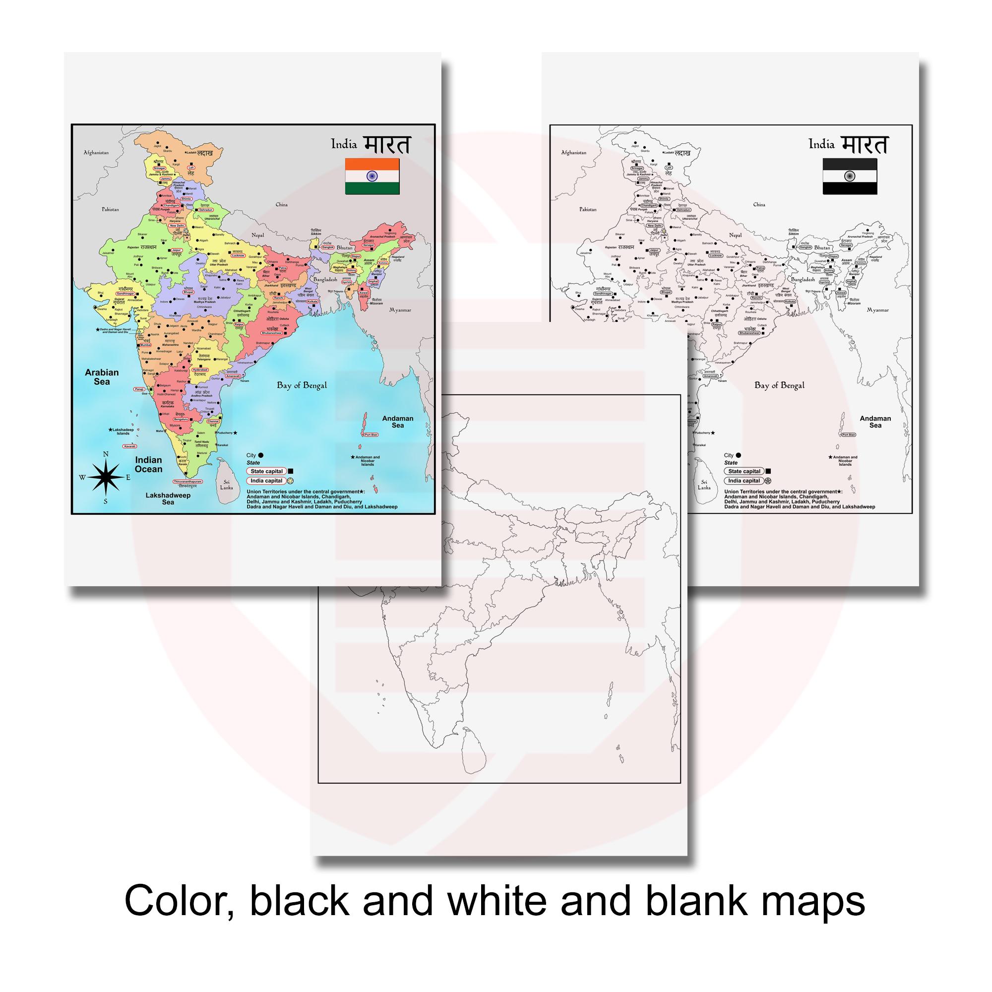 Printable India Political Map India Travel Plans Digital Download - Etsy