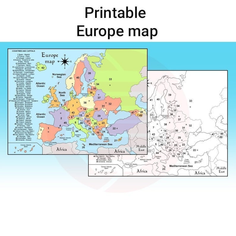 Europe Printable Map Europe Political Travel Map Home Decor - Etsy
