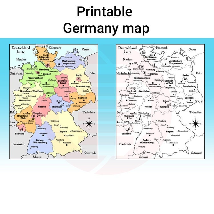 Printable Germany Map Deutschland Political Map Study Map Home - Etsy