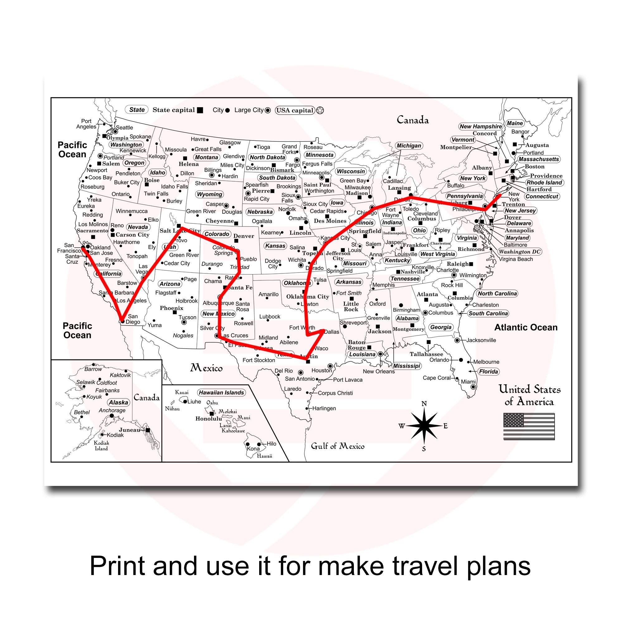 Printable USA Map United States of America Political Map Print Travel ...