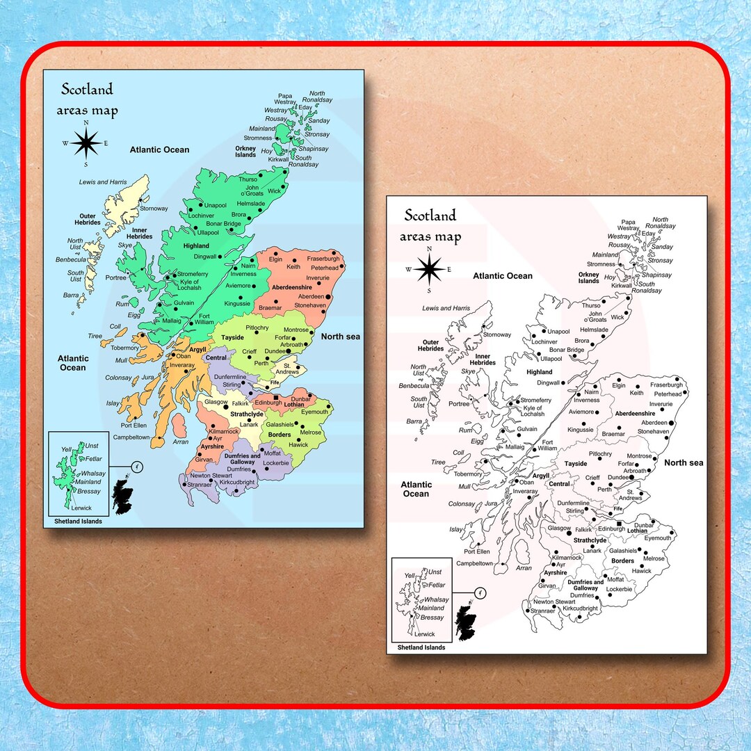 Printable Scotland Areas Map United Kingdom UK Travel Plans Vacation Map Digital Download - Etsy UK