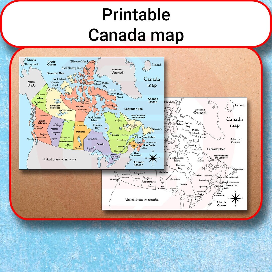Printable Canada Map Political Map Travel Map Study Map Home Decor Wall ...