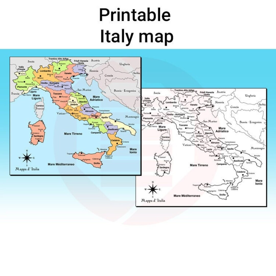 20 regions of italy printable map