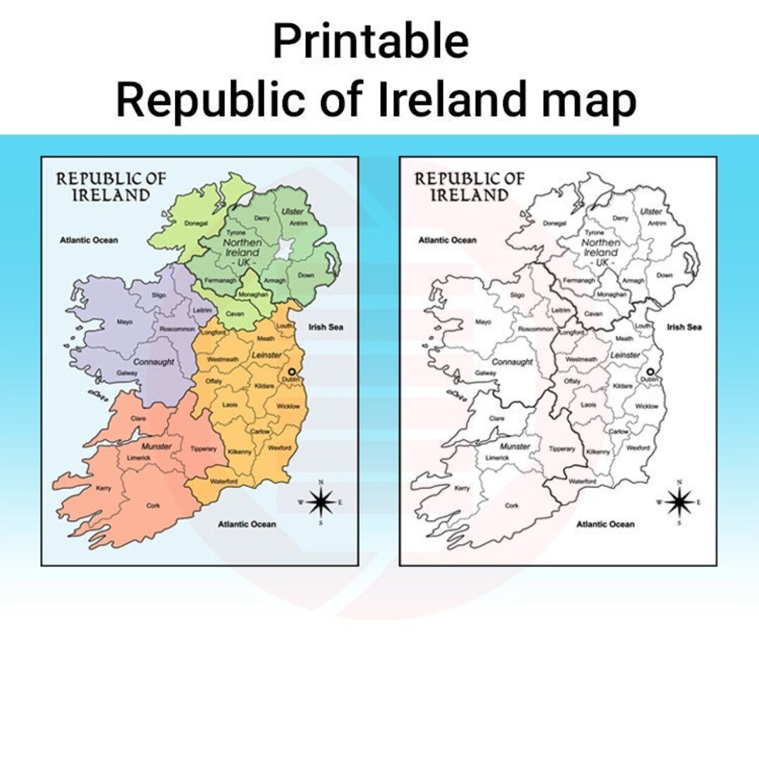 Printable Republic of Ireland Map Printable Home Decor Room Decor Wall ...