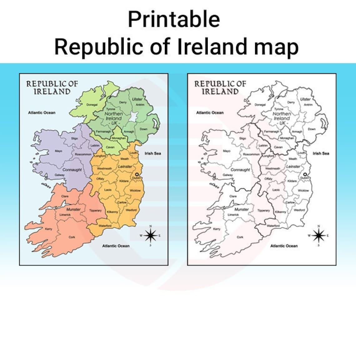 Printable Republic of Ireland Map Printable Home Decor Room - Etsy