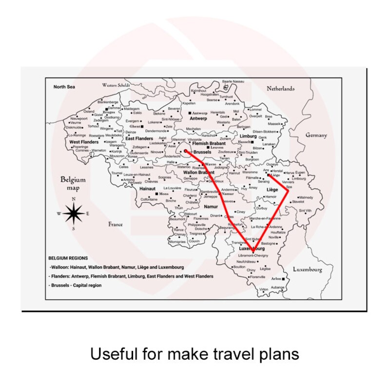 Printable Belgium Political Map Travel Plans School Study Digital ...