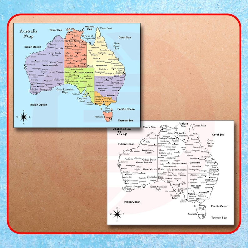 Printable Australia Political Map Travel Plans Map School Study Digital ...
