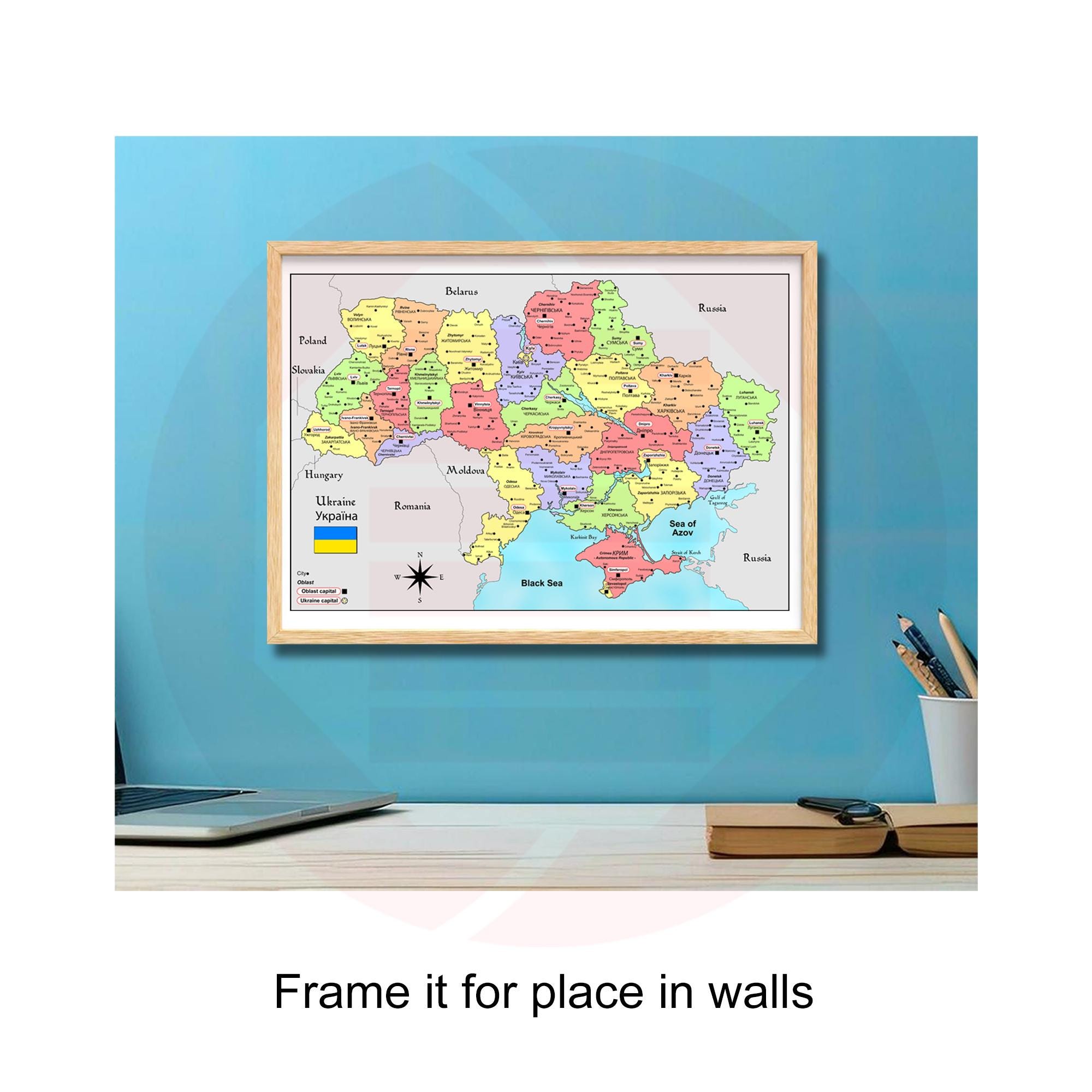 Printable Ukraine Political Map for Home and School Digital Download - Etsy