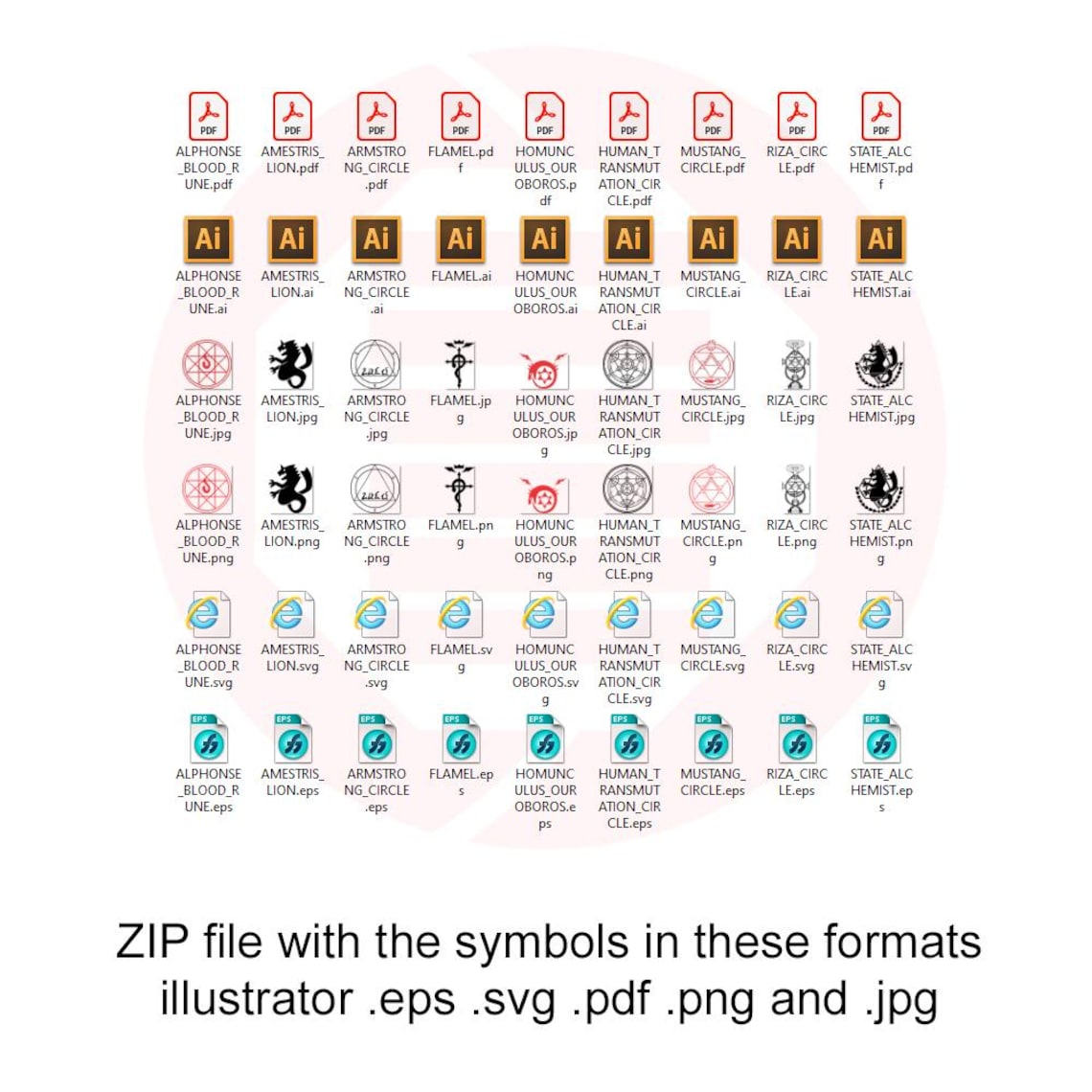 Anime SVG Vector Cut File Clipart Cosplay Full Metal Alchemist Symbols ...