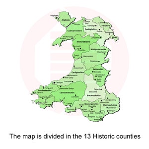 Printable Wales Map Great Britain UK Map Welsh Historic Counties Map Wales Old Map Room Home ...