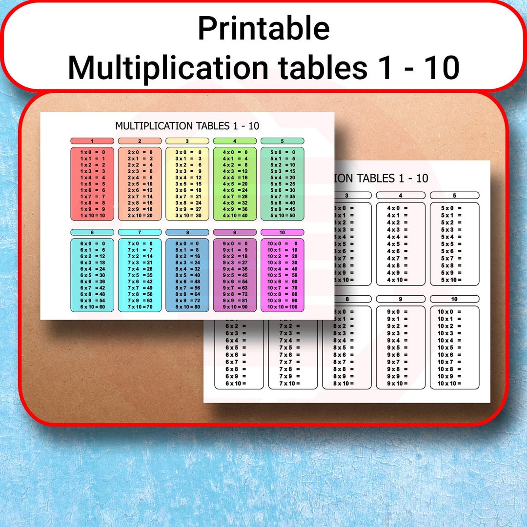 Printable Multiplication Tables 1 10 Chart School Multiplication Tables ...