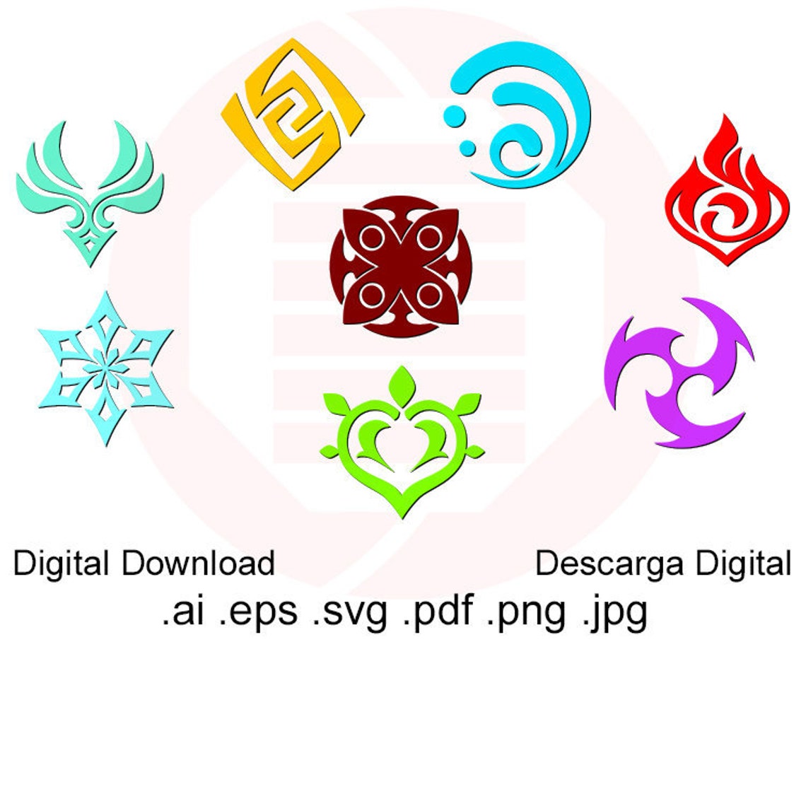 Genshin Element Symbols SVG Vector Printable Cut File Carnival - Etsy
