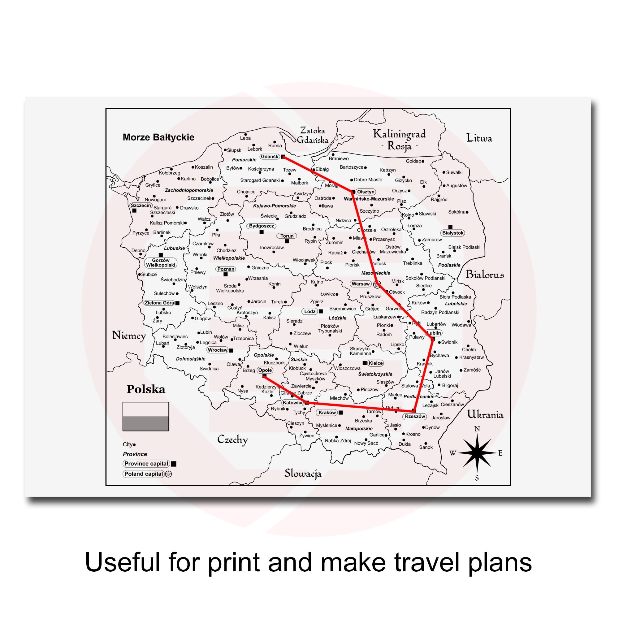 Printable Poland Political Map Color Blank Polish Provinces Country ...
